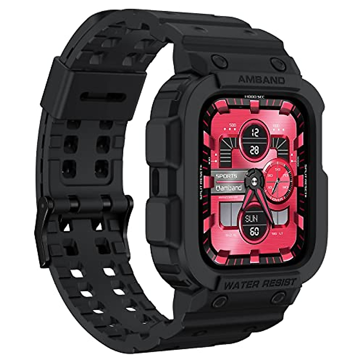 amBand Compatible for Apple Watch Band 45mm 44mm 42mm with Bumper Case, Rugged Men Bands for Apple Watch SE and iWatch Series 7 6 5 4 3 2 1, Sport Military Protective Cases Drop-Proof, Matte Black