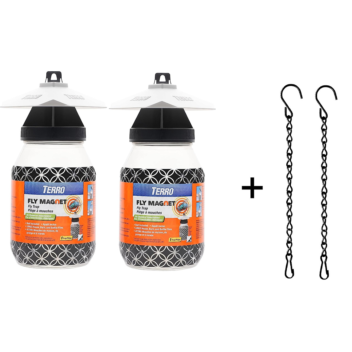 Plexon TERRO Fly Magnet, Reusable Fly Trap - Includes One Fly Bait Packet and Heavy Duty 9.5 PLEXON Hanging Chain (2 Traps)