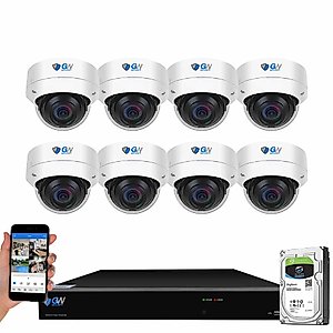 GW Security Smart AI 16 Channel H.265 PoE NVR Ultra-HD 4K (3840x2160) Security Camera System with 8 x 4K (8MP) 2160P Face Recognition/Human/Vehicle Detection Outdoor Indoor Microphone Dome IP Camera