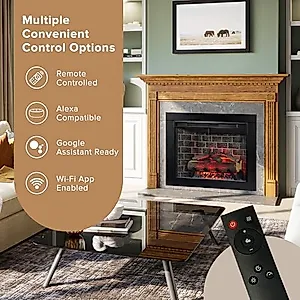 Modern Ember Uptown - Smart Home Electric Fireplace Insert + Trim, 28” Electric Heater Heats up to 1,000 sq. ft., Wall Fireplace Electric with Remote Control for Heat Settings and Flame Colors