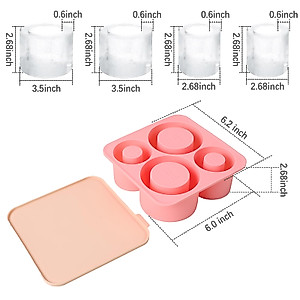 Ice Cube Tray for Stanley Cup Ice Mold 20oz 30oz 40oz Tumbler 4-Cavity Silicone Cup Ice Cube Mold Trays with Lid and Bin for Chilling Whiskey, Drinks, Coffee Easy Fill and Release Ice Maker (pink)