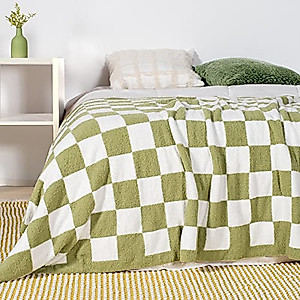 Xinyonxin Checkered Blanket Soft Lightweight Fuzzy Checkered Throw Blanket Fluffy Reversible Microfiber Checkerboard Blanket Warm Cozy Decor for Home Bed Couch (Sage Green, 50''x60'')