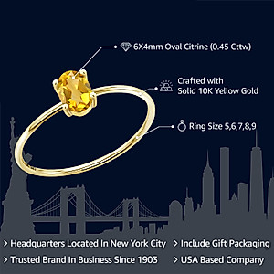 Gem Stone King 10K Yellow Gold 6X4MM Oval Gemstone Birthstone Engagement Ring | Solitaire Wedding Engagement Anniversary Promise Gold Ring For Women