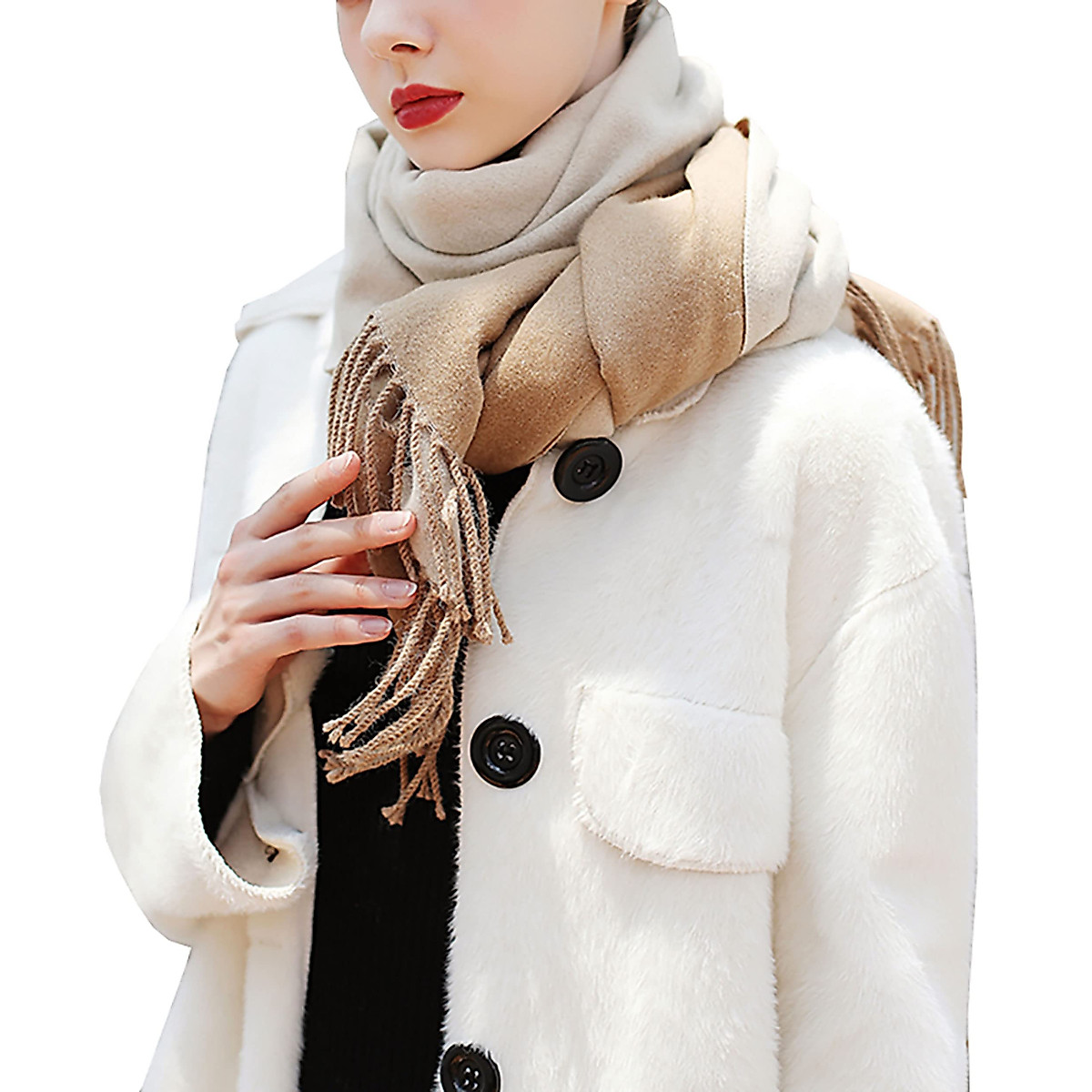 GERUNSI Cashmere Scarf Women Oversized Pashmina Large Warm Shawls Wraps 2 Tone Solid Color for Autumn Winter 78"x27"