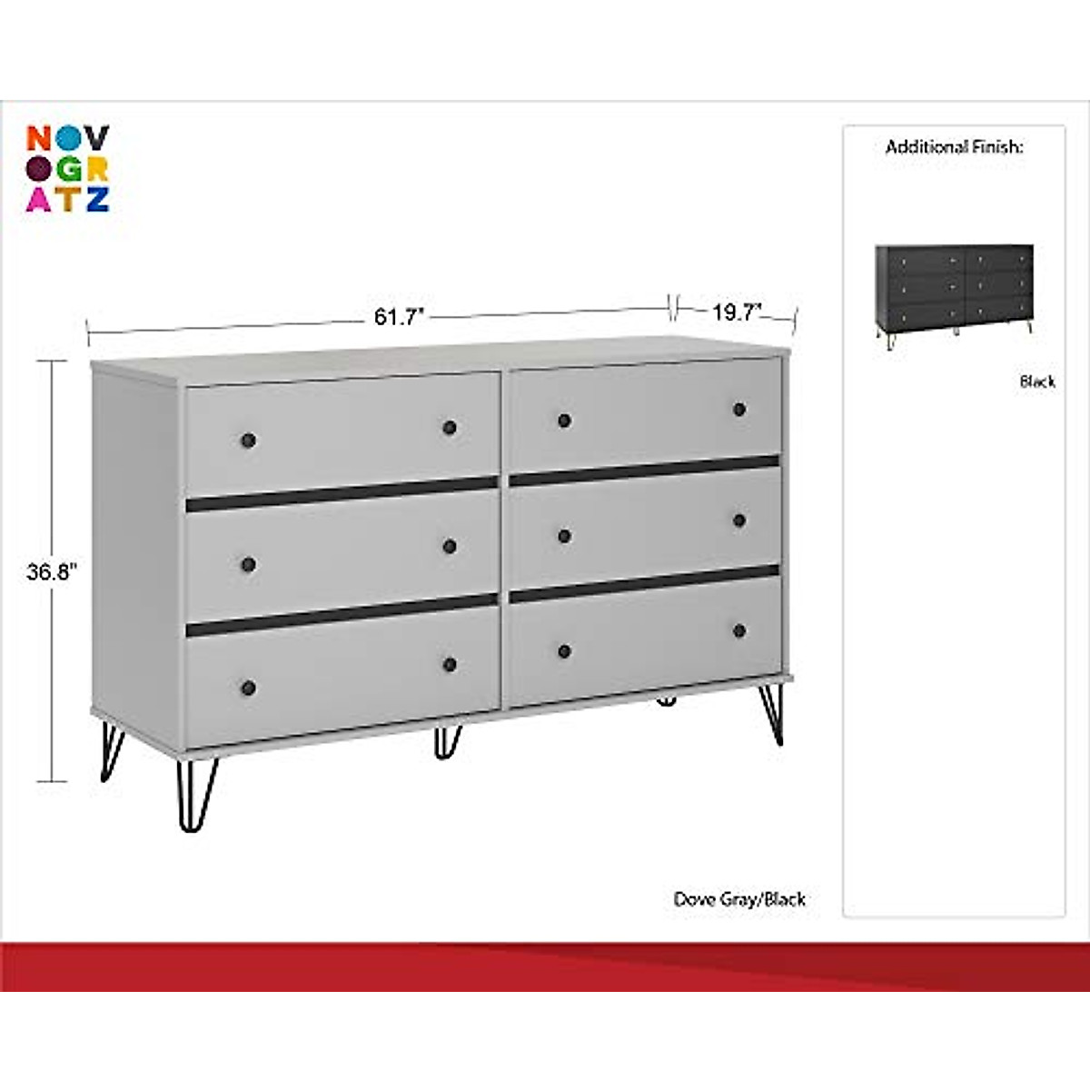 Novogratz Owen 6 Drawer Dresser, Black