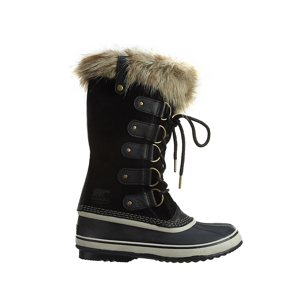 Womens Sorel Joan of Arctic Faux Fur Cuff Warm Winter Waterproof Boots - Black/Quarry - 10