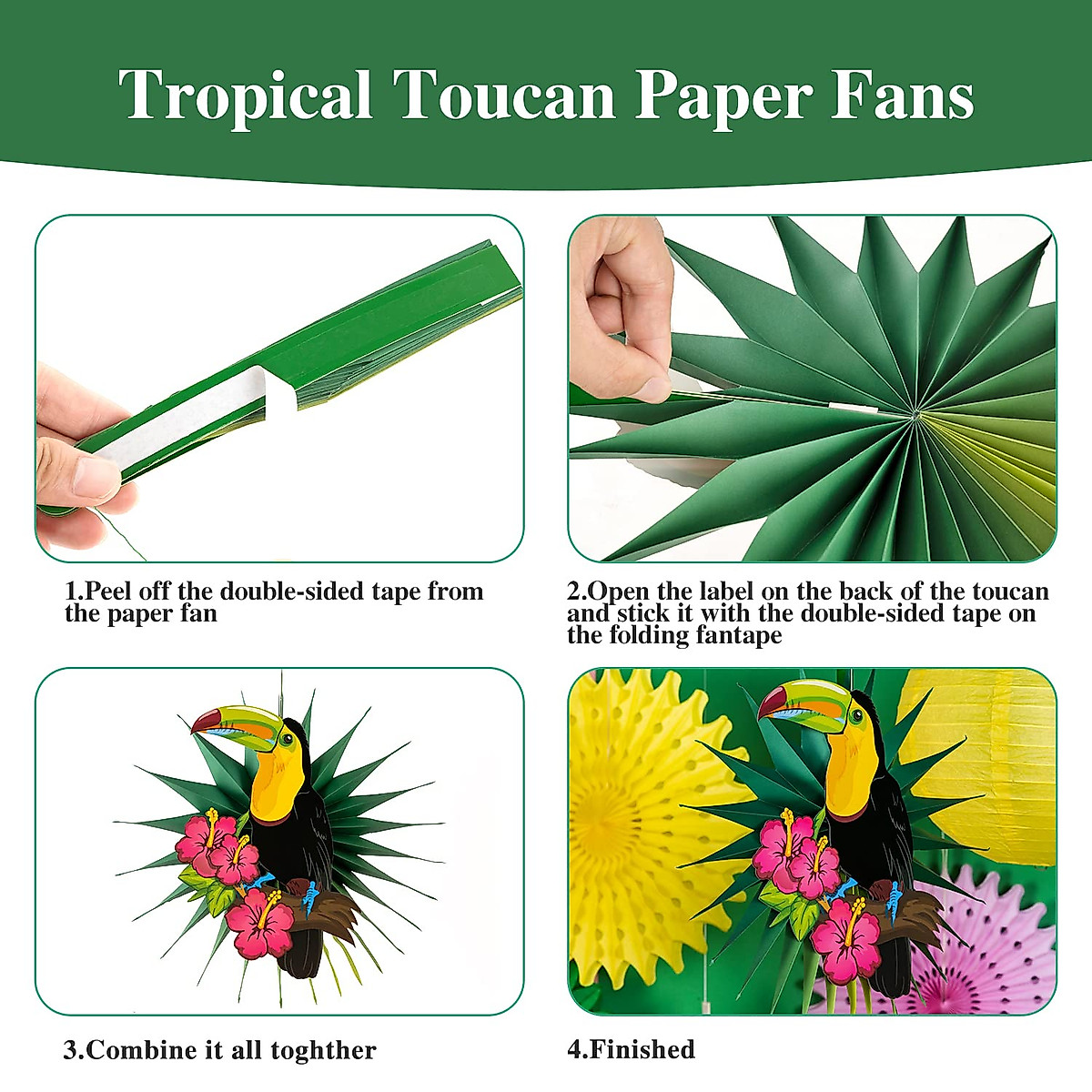 Easy Joy Tropical Bird Toucan Leave Garland Party Kit Paper Palm Leaves Paper Fan Paper Lanterns for Summer Hawaiian Luau Tiki Tropical Themed Party Decorations Luau Party Supplies Decor