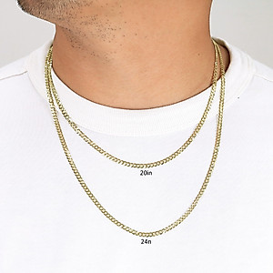 Nuragold 10k Yellow Gold 4mm Solid Cuban Curb Link Chain Pendant Necklace, Mens Womens Jewelry 16" 18" 20" 22" 24" 26" 28" 30"