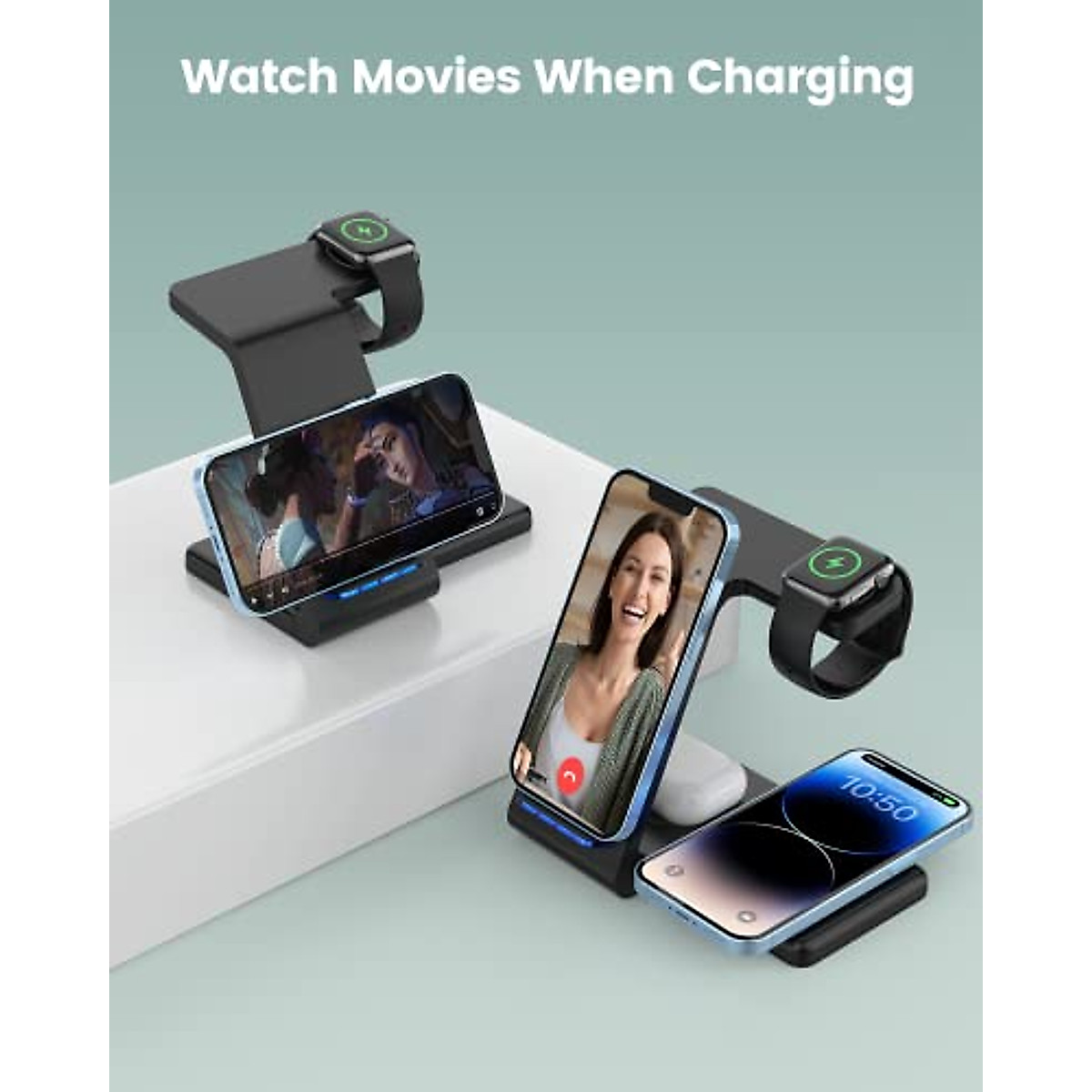 Charging Station for Multiple Devices Apple, 4 in 1 Wireless Charger Station, with Qi-Certified 30W Charging Dock for Apple Watch 7 6 SE 5 4 3, iPhone 14 13 12 11 Pro, Pro Max, Mini, AirPods Pro 3, 2