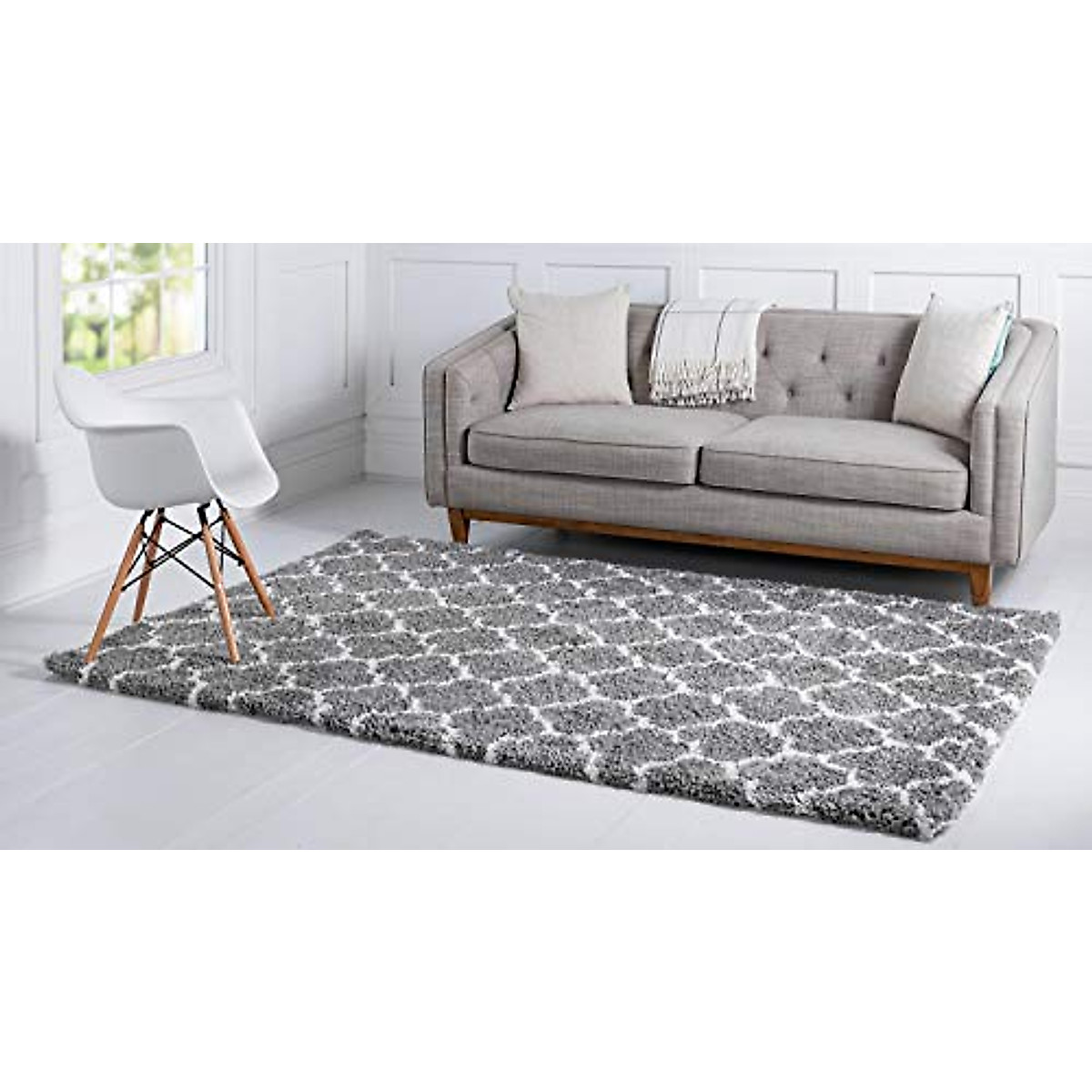 Unique Loom Rabat Shag Collection Area Rug - Marble (5' 1" x 8' Rectangle, Gray/ Ivory)