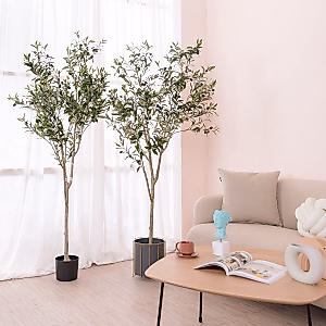 Hobyhoon Artificial Olive Tree, 6FT Tall Faux Silk Plant Artificial Tree in Potted Oliver Branch Leaves and Fruits for Modern Home Decor Indoor