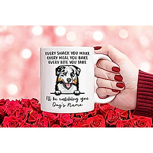 Personalized Blue Merle Australian Shepherd Coffee Mug, Every Snack You Make I'll Be Watching You, Customized Dog Mugs for Mom Dad, Gifts for Dog Lover, Mothers Day, Fathers Day, Birthday Presents