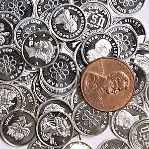 Five (5) One Gram .999 Pure Silver Rounds with Random Designs in a Jewelry Pouch by Mint State Gold