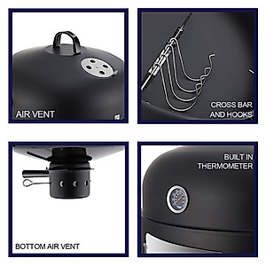 Realcook Charcoal BBQ Smoker Grill - 20 Inch Vertical Smoker for Outdoor Cooking Grilling