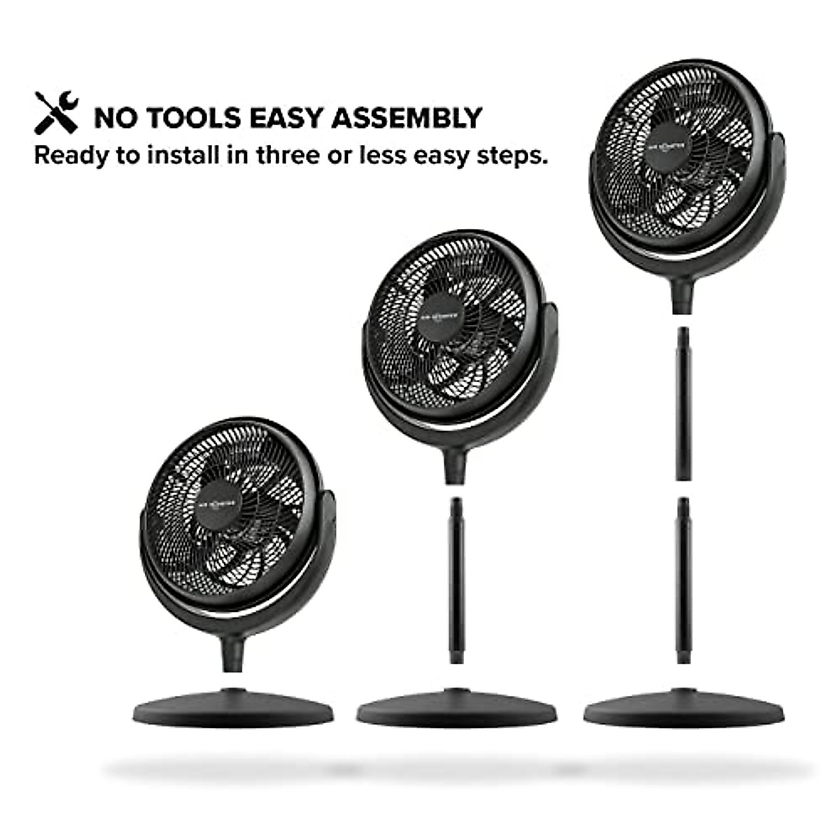 Air Monster 12 Inch Power Stand Fan and Floor Fan, Room Fan, Turbo fan, Air Circulator Fan, 3 Speed Settings, High Velocity, Adjustable Tilt, Black