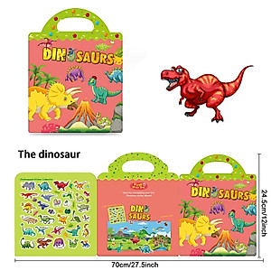 Reusable Sticker Books,Dinosaurs Sticker Toys for Kids Age 2-5,Durable and Non-Adhesive,Window Clings for Kids,Educational Stickers Toy Birthday Christmas Stuffing for Toddlers 2 3 4 5 Boys Girls