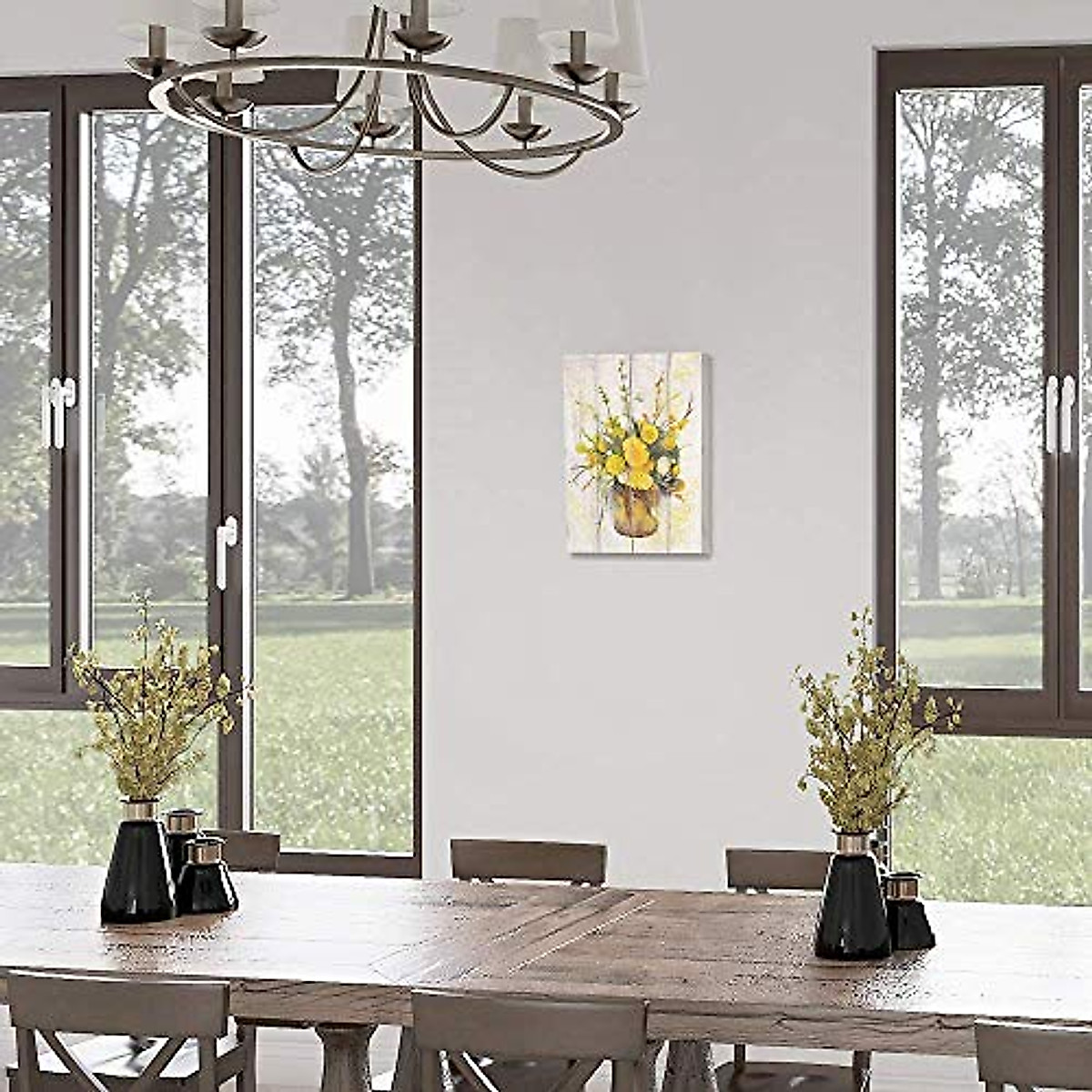 Takfot Rustic Wall Art Farmhouse Canvas Paintings Yellow Flower Artwork Floral Picture Oil Painting Style Prints Daisy Home Decor for Bathroom Bedroom Living Room Dining Room 12x16 inch