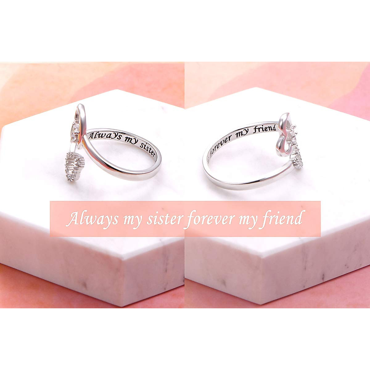Ladytree Sterling Silver Always My Sister Forever My Friend Double Heart Ring Size 8