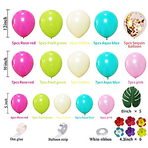 101 pcs Tropical Luau Balloons Arch Kit-Pink Green Yellow Blue Garland Kit with Palm Leaves for Tropical Hawaii Flamingo Moana Aloha Beach Themed Birthday Baby Shower Party Decoration Supplies