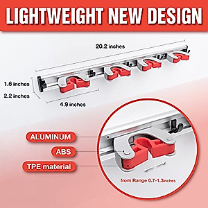 20" Broom Holder Wall Mount - 4 Sliding Broom Hangers and 5 Mop Holders, Moveable Wall Hanging Organizer for Garage, Restaurant, Kitchen and Laundry Room, Perfect for Cleaning Supplies.