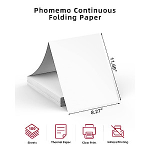 Phomemo Portable Printer Wireless for Travel & US Letter Folding Thermal Paper Size 8.5" x 11",100 Sheets, Inkless Thermal Compact Printer, Compatible with Android and iOS Phone & Laptop