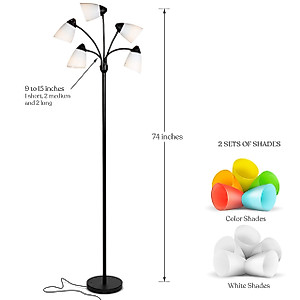 Brightech Medusa LED Floor Lamp – Multi-Head Dimmable Floor Lamp for Living Rooms & Offices – Tall Lamp with Interchangeable Shades, Adjustable Standing Lamp for Bedroom Reading – Black