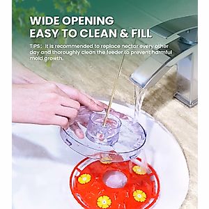 Hummingbird Feeders for Outdoors Hanging, 8 Feeding Ports for Attract More Hummingbirds, Ant & Bee Proof, No Leak Humming Bird Feeder Outside, Easy to Clean and Fill Plastic Saucer Feeder 12Oz