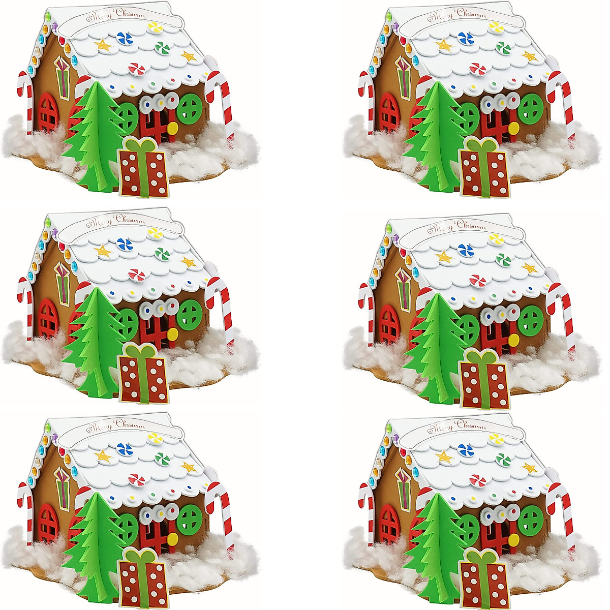 4E's Novelty Make 6 Foam Gingerbread House Kit Crafts (6 Pack) Bulk Christmas Crafts for Kids - DIY Holiday Activity Arts and Crafts