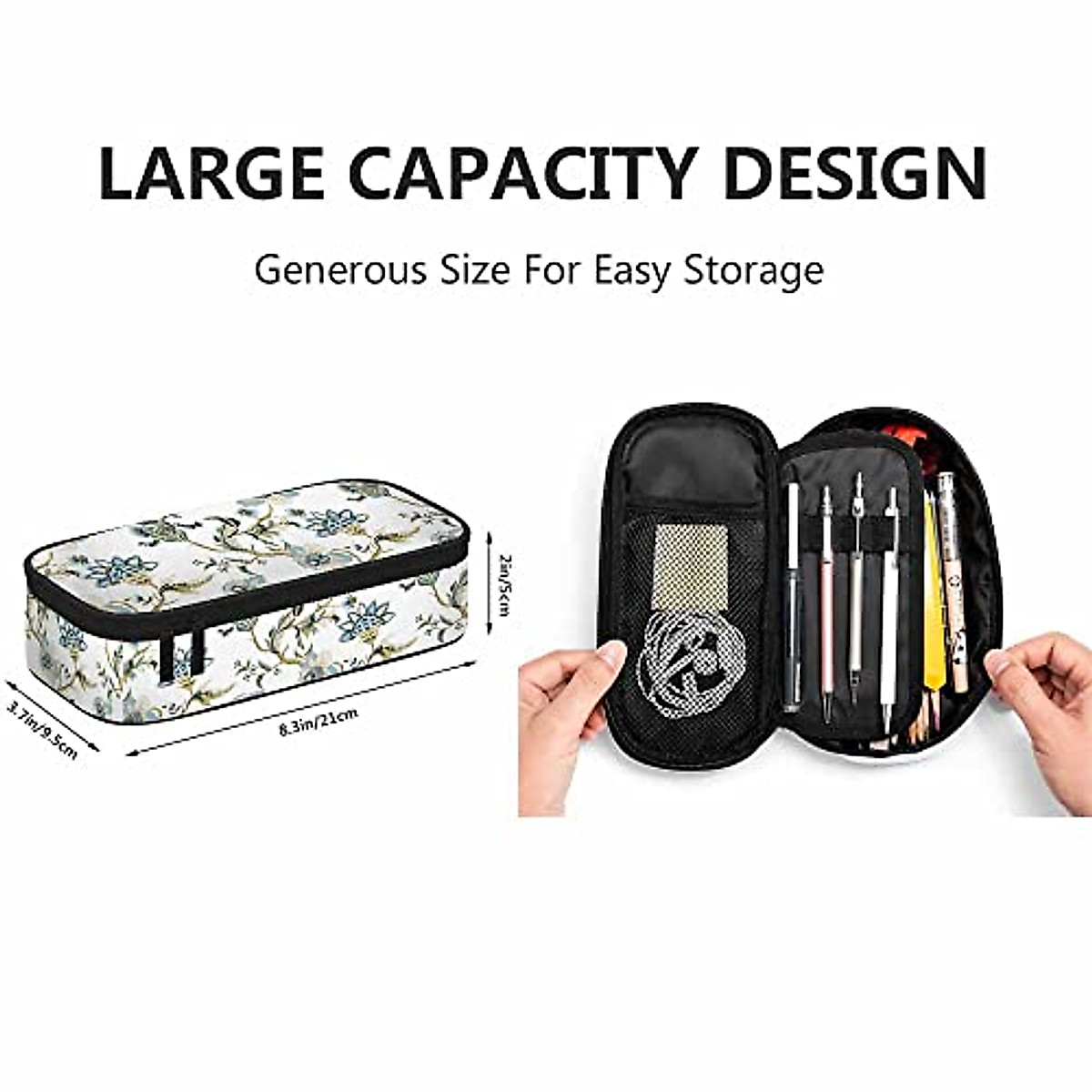 Yekiua Flowers Pencil Case Ethnic Japanese Floral Big Capacity Pencil Pouch Office College Makeup Bag