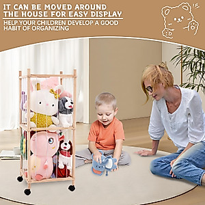 Stuffed Animal Storage, Stuffed Animal Zoo Wood Storage Box with 360° Brake Wheels, Toy Organizer Plush Toy Holder Nursery Room Organizer Zoo Cage for Kids Playroom, Bedroom, Nursery