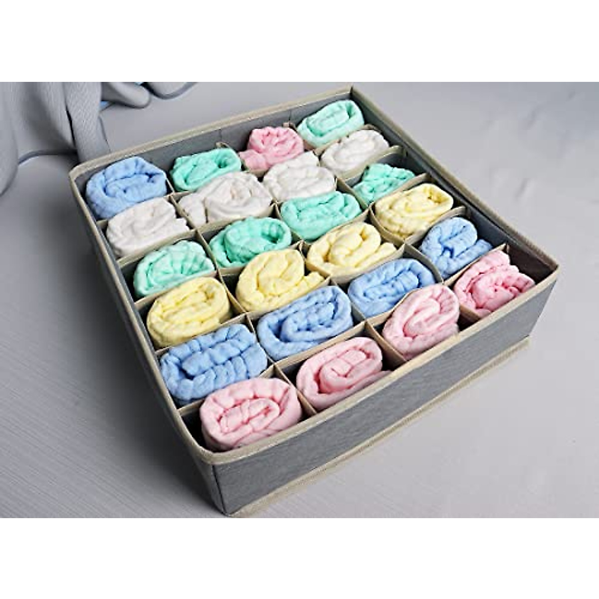 Enyeopd Socks Drawer Organizer 2 Pack,24 Cell Underwear Organizer Foldable Closet Dresser Divider Storage Boxes For Socks,Lingerie, Panties,Baby Clothes, Handkerchiefs, Ties, Belts,Gray