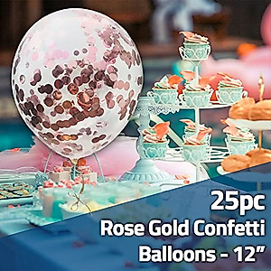 Rose Gold Confetti Balloons - 50 Pack Latex Party Balloons - 12 Inch - For Birthday Party, Bridal Shower, Graduation, Anniversary, Bachelorette Party, Weddings, Baby Shower, Bridal Shower, Decoration