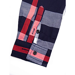 Men's Long Sleeve Slim-Fit Lightweight Plaid Cotton Shirt (199, Royal Blue, Large+)