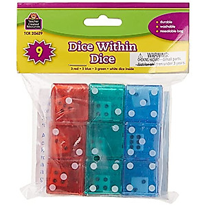 Teacher Created Resources® Dice Within Dice, Pack of 9,Red, Green, Blue, White, 1"