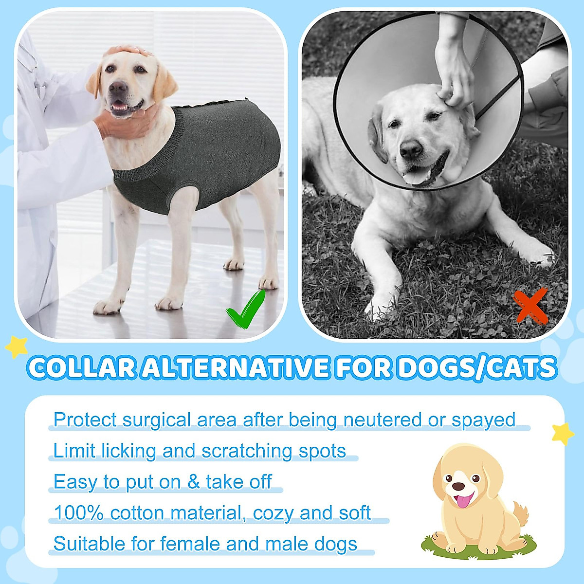 AURUZA Dog Recovery Suit After Surgery, Soft Breathable Dog Onesie for Surgery Female Male, Anti Licking Dog Surgical Suit (Grey,XL)