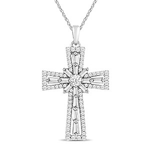 Amazon Essentials 10K White Gold Diamond Cross Pendant Necklace (1 cttw), 18" (previously Amazon Collection)