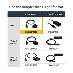 StarTech.com SATA to USB Cable - USB 3.0 to 2.5” SATA III Hard Drive Adapter - External Converter for SSD/HDD Data Transfer (USB3S2SAT3CB)