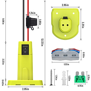 1 Pack Power Wheel Adapter for Ryobi 18V Battery, Upgraded Battery Converter Kit with Switch, Fuse & Wire Terminals, 12 AWG Wire, Power Connector for DIY RC Car Toys Robotics
