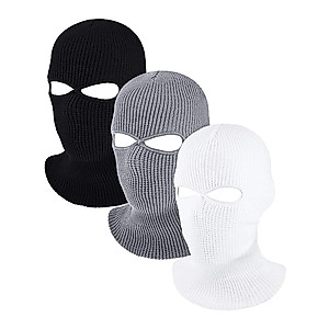 HESTYA 2 Holes Ski Masks Winter Balaclava Knitted Full Face Cover Mask Beanie Hat for Men Women Cold Weather Outdoor Sports(Black, White, Grey, Medium)