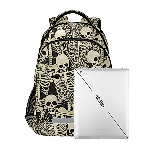 Glaphy Gothic Skulls Skeletons Backpacks Laptop School Book Bag Lightweight Daypack for Women Men Teens Kids