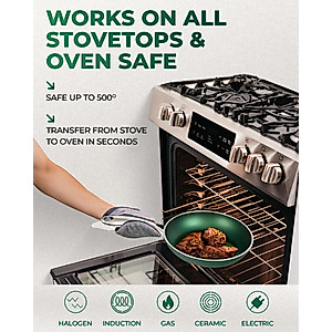 Granitestone 12 Inch Non Stick Frying Pans Nonstick Skillet, Long Lasting Nonstick Frying Pan for Cooking, Nonstick Pan with Mineral and Diamond Coating, Non Stick Pan, Oven/Dishwasher Safe - Emerald