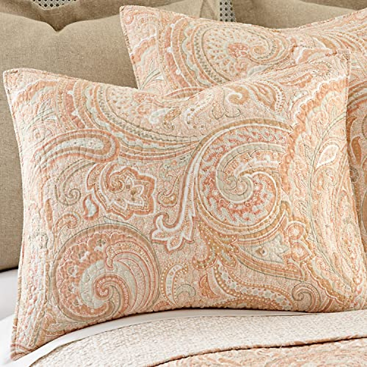Levtex Home Spruce Coral Quilt Set - King Quilt + Two King Pillow Shams - Paisley Pattern in Coral and Tan - Quilt Size (106 x 92) and Pillow Sham Size (36 x 20) - Reversible Pattern - Cotton