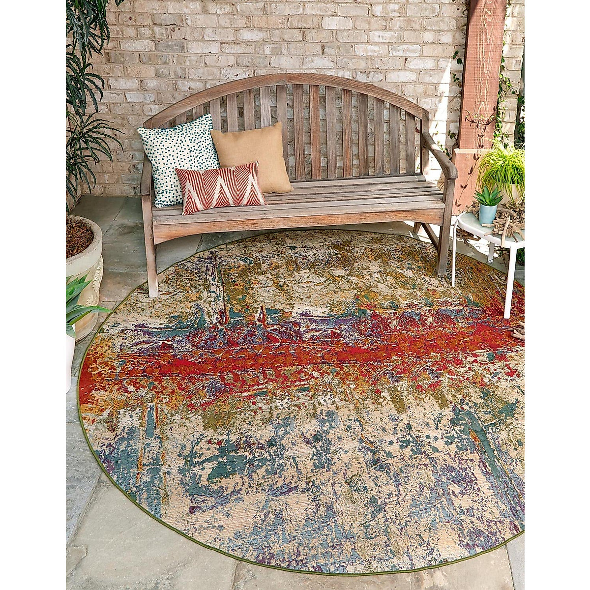 Unique Loom Outdoor Modern Collection Area Rug - Crumpled (3' 3" Round, Multi/ Gold)