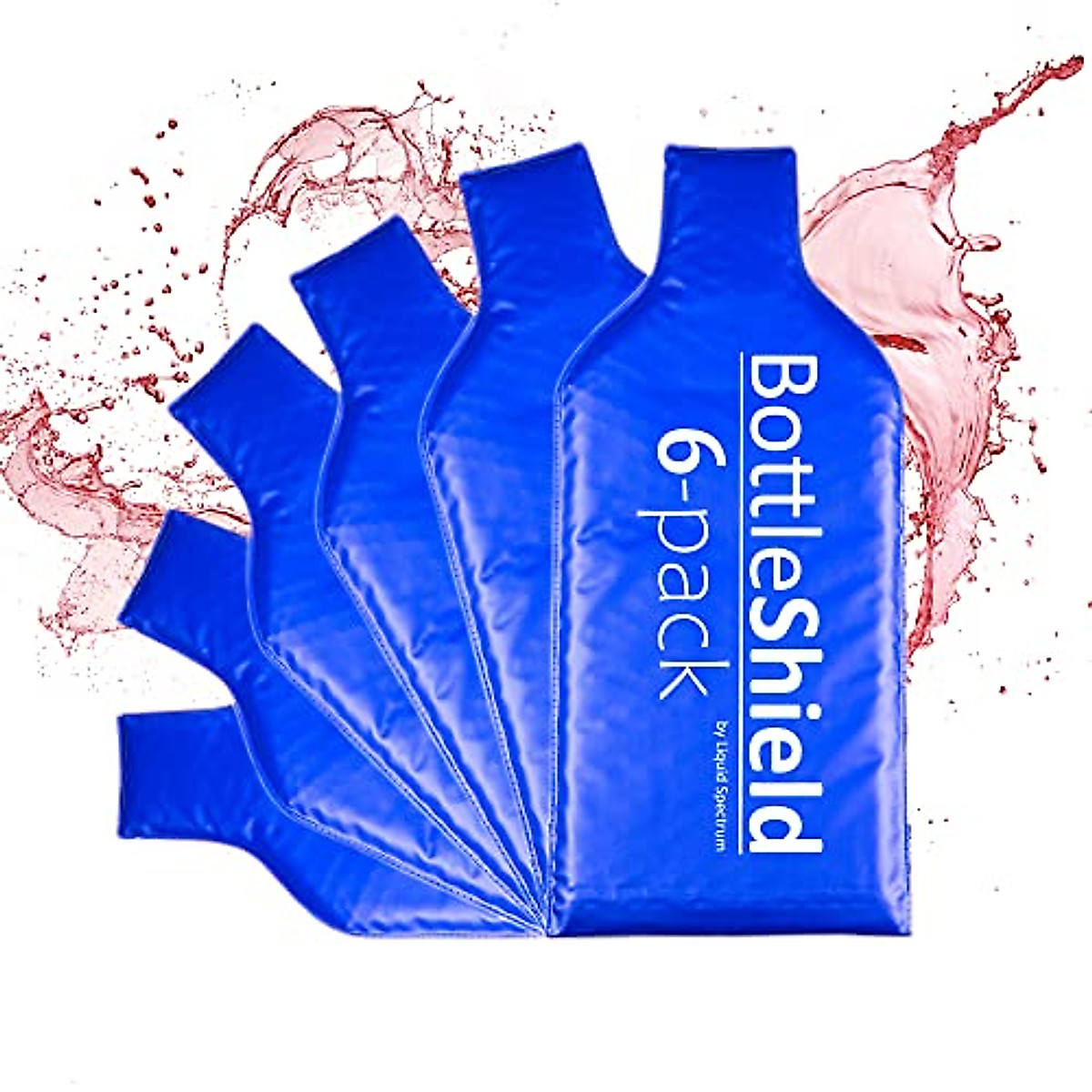 Liquid Spectrum 6 Pack Reusable Wine Protector Travel Bag by Bottle Shield - Bubble Cushioning Wrap Suit - Unbreakable Bottle Sleeve, Leak Proof - Wine Tote Bags Accessory for Suitcase Luggage