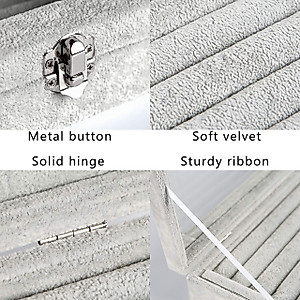 Frebeauty Rings/Earrings Organizer Tray with Clear Lid 10 Slots Velvet Drawer Insert Jewelry Storage box with Glass lid Jewelry Display Case Showcase Gift for Girls Women (Grey, 10 Slots)