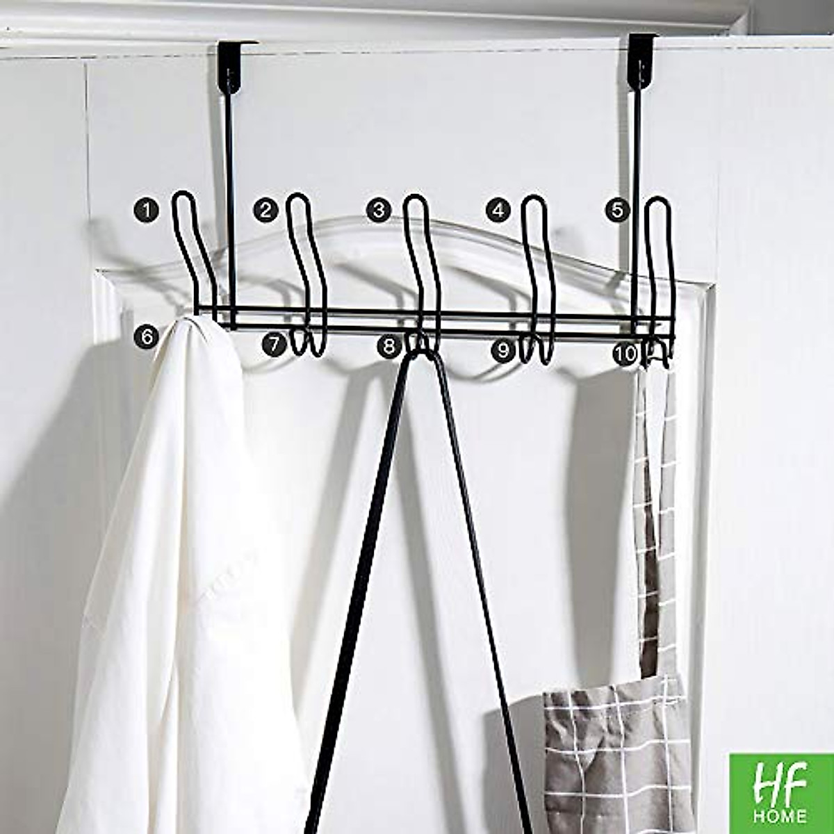 Over Door 10 Hooks Metal Storage Organizer Rack for Coats, Hoodies, Hats, Towels, Stylish Over Door Hanger for Home or Office Use, Heavy-Duty Iron Wire Black
