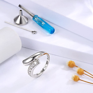 Sterling Silver Urn Ring for Ashes: Women Cubic Zirconia Ash Ring Memorial Cremation Jewelry Bereavement Keepsakes Gift for Loss of a Loved One (Size 6)