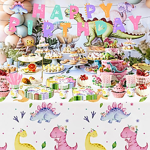 Srua Don Dinosaur Birthday Party Supplies Girl - Dinosaur Party Decorations Tableware, Paper Plate, Cup, Napkins, Tablecloth, Cutlery, Banner, Pink Dinosaur Birthday Baby Shower Decorations | Serve 24
