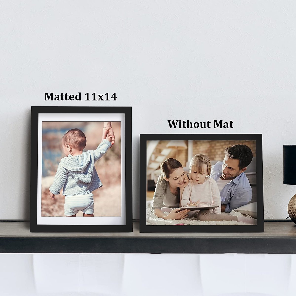 BSRHOME 12x16 Picture Frames Set of 6 with Plexiglass, Display Pictures 11x14 with Mat or 12x16 Without Mat for Tabletop Display and Wall Mounting，Black