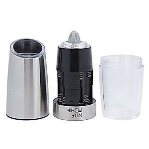 Gravity Salt and Pepper Mill with Adjustable Coarseness Automatic Pepper and Salt Grinder Battery Powered with Blue LED Light,One Hand Operated,Brushed Stainless Steel by CHEW FUN